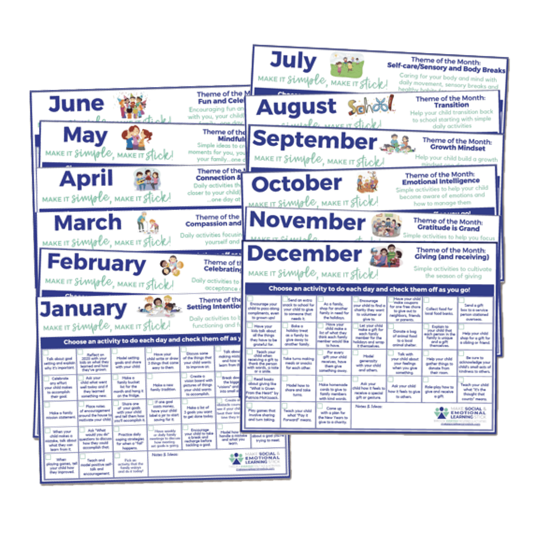 Make It Stick Social Emotional Activity Calendar (12-month ...